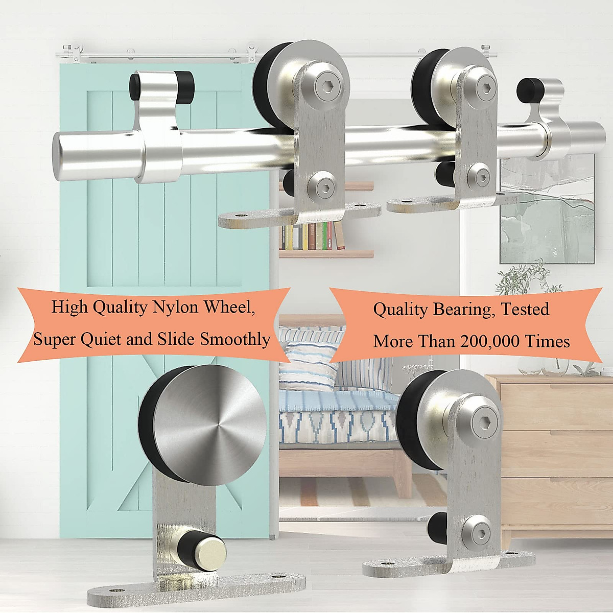 TSMST 10FT Sliding Barn Door Hardware Kit, Top Mount Stainless Steel Heavy Duty Sturdy Barn Door Track for Double Wood Door, Slide Smoothly Quietly (T Style)