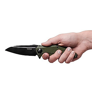 Kershaw Natrix XL Pocketknife (7008OLBLK); 3.75-inch Drop-Point Blade with Black-Oxide Coated 8Cr13MoV Steel; Olive-Drab G10 Handle Scales; KVT Ball-Bearing Manual Open; Reversible Pocketclip; 4.1 oz