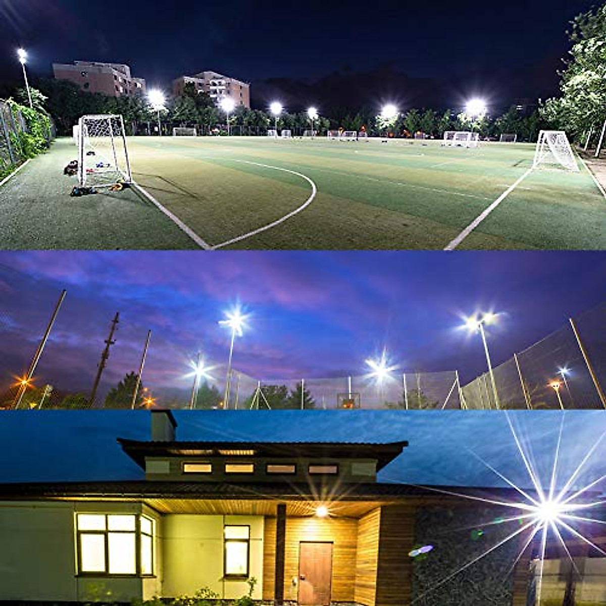 GLW LED Flood Lights 60W 3 Pack, 6000lm Super Bright Floodlight IP66 Waterproof Outdoor Security Work Light with Plug, 6000K Daylight White Light for Garden Backyard Playground Yard Garage