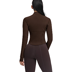 AVGO Women&#039;s Cropped Running Workout Jackets Zip Slim Fit Athletic Tops with Thumb Holes(Roasted Brown, M)