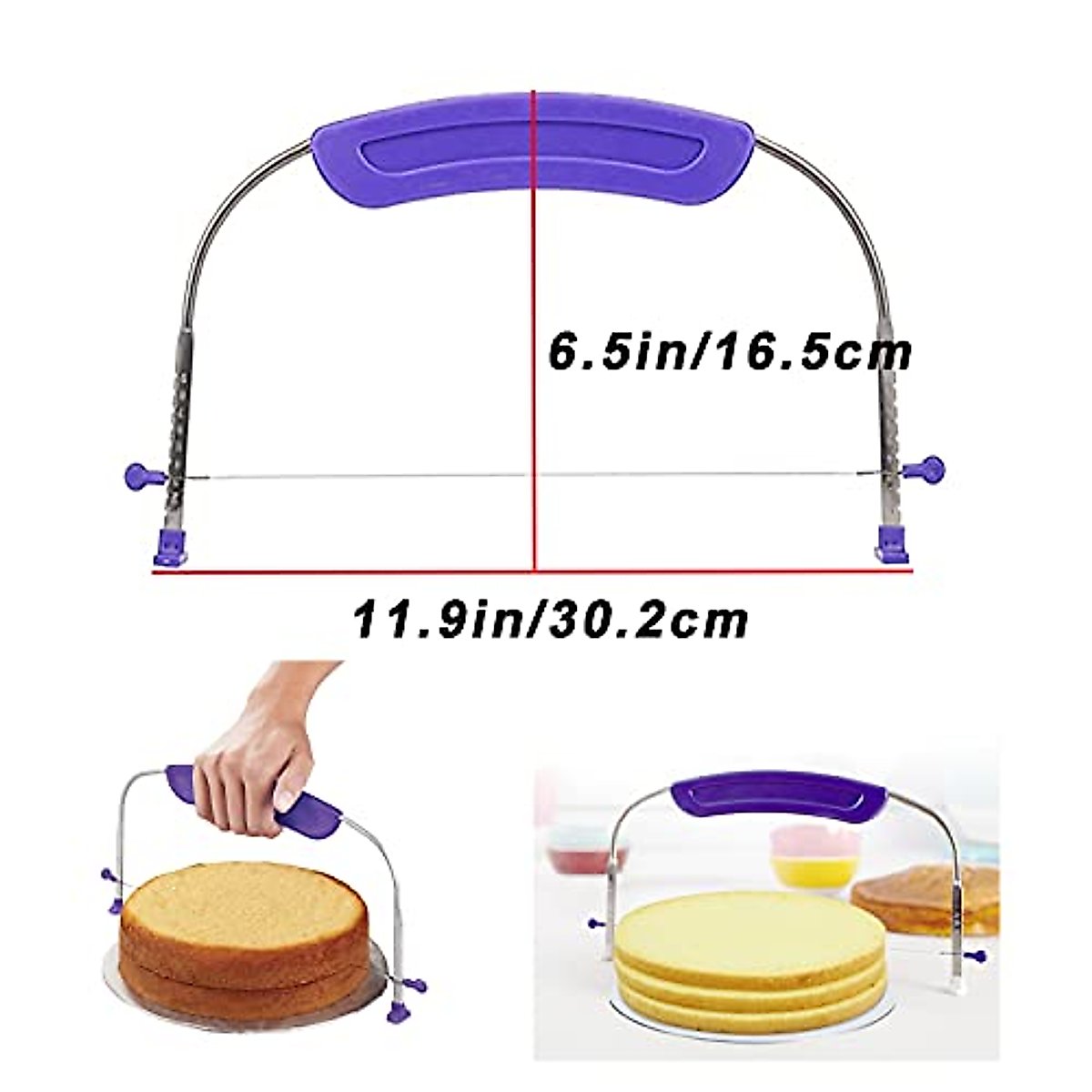 WAFJAMF Adjustable Cake Leveler Cutter, Professional Cake Slicer with Stainless Steel Wires and Handle for Leveling Tops of Layer Cakes Suitable for 10 Inch Cake