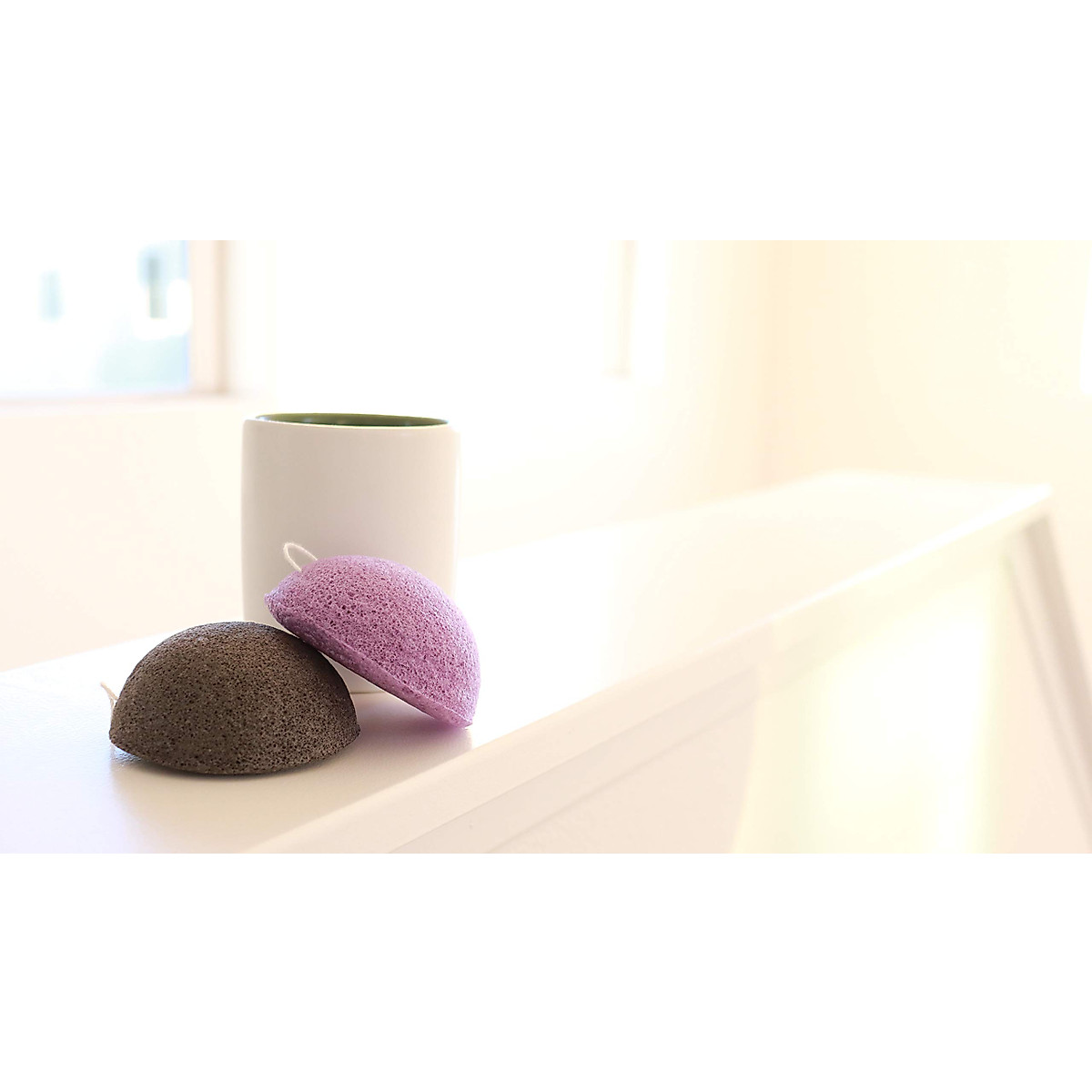 Organic Natural Facial Konjac Sponge and Face Scrubber - Buff Puff for Gentle Face Exfoliation Deep Pore Facial Cleansing Sponge – Aloe Vera, Activated Charcoal, Lavender, Turmeric – 4pc. Set