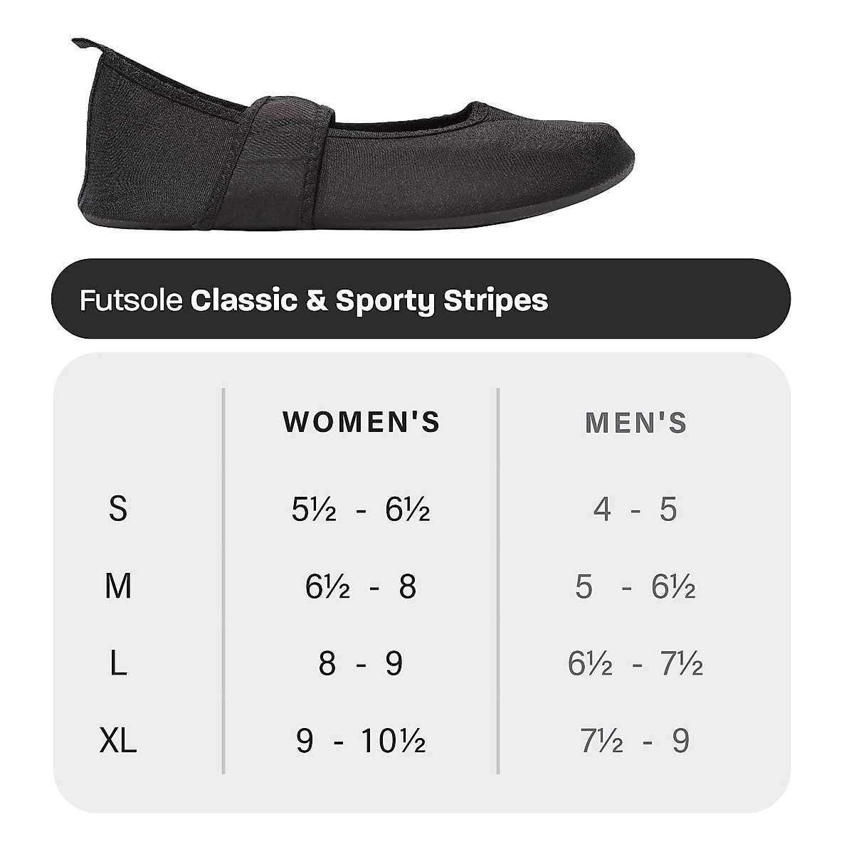 Nufoot Futsole Women's Soft-Sided Shoes for Indoors/Outdoors, Foldable & Flexible Footwear for Sport, Exercise, Yoga or Travel, Dance Shoes, Black/White Sporty Stripes, X-Large