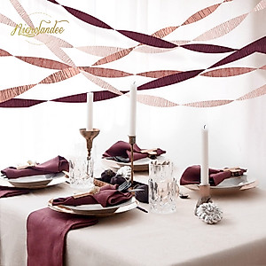 NICROLANDEE 8 Rolls Burgundy Rose Gold Crepe Paper Streamer Rolls for Birthday Wedding Engagement Bridal Shower Bachelorette Anniversary Valentine's Day Decorations