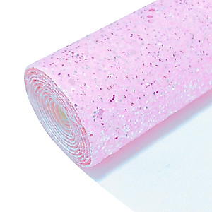 Greatdiy Sparkly Soft Pink Chunky Glitter Faux Leather Roll 12 x 52 inch Shiny Solid Color Synthetic Leatherette PU Fabric for Bows Earrings (17015#7)