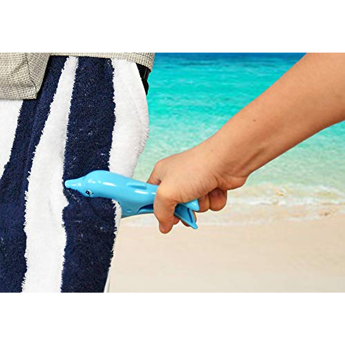 Home-X Dolphin Beach Towel Clips, Pool Accessories, Towel Holder Chair Clips - Set of Two - 5" L x 3" W