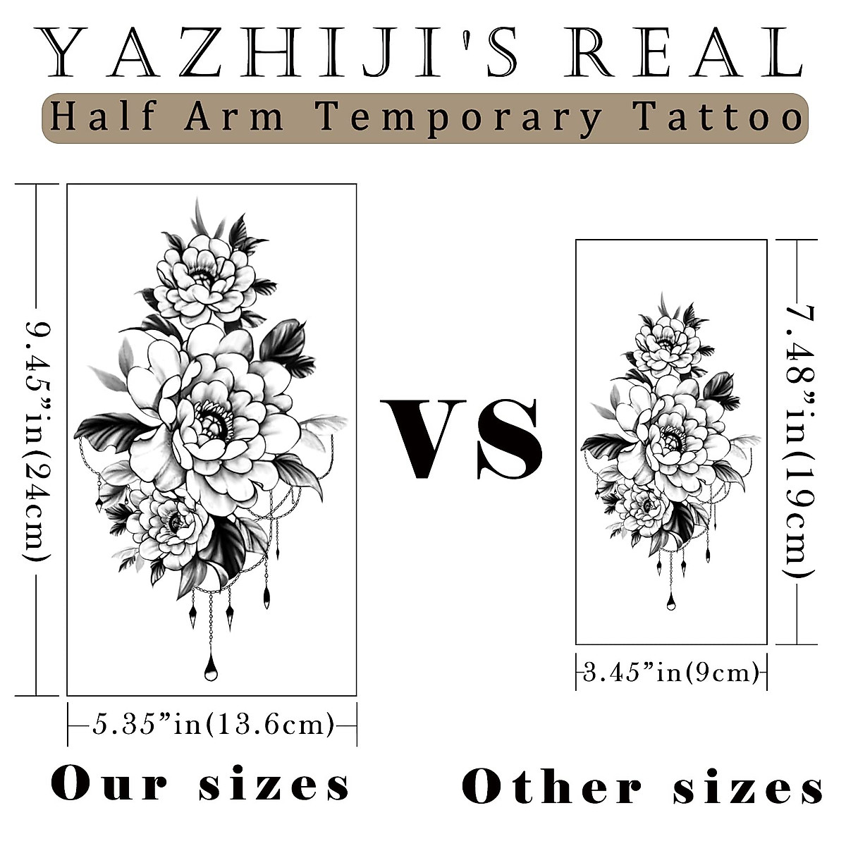 Yazhiji 49 sheets large sexy flowers collection waterproof temporary tattoos lasting fake tattoos for women and girls.