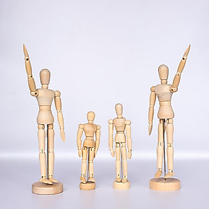 DOGNNAK 4 Pack Family Portrait Family of Four, Daddy Mommy Sister Brother Articulated Wooden Mannequin