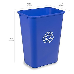 Amazon Basics Rectangular Commercial Office Wastebasket, Recycle Logo, 10 gallon (Pack of 1), Blue (Previously AmazonCommercial brand)
