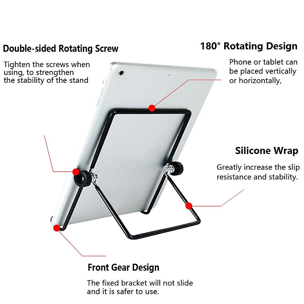 VOVIGGOL Adjustable Tablet Stand Holder 2 Pack, Non-Slip Foldable Holder Cradle Fit for 9-12.9" Tablets, iPad, Samsung and Kindle Fire, Display Stand Picture Frame Stand for Photos (2 Large Black)