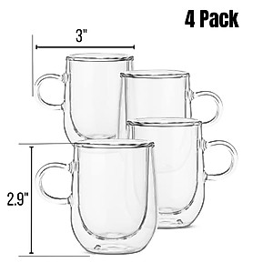 BTaT- Espresso Cups, Set Of 4, 3oz (90ml), Barrel Shape, Double Wall Glass Espresso Cups, Espresso Mugs, Espresso Glass, Glass Espresso Cups, Espresso Glass Cups, Clear Espresso Cups, Espresso Glasses