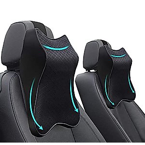 SEAHOME Car Seat Headrest Neck Rest Cushion - Ergonomic Car Neck Pillow Durable 100% Pure Memory Foam Carseat Neck Support - Comfty Car Seat Back Pillows for Neck/Back Pain Relief (Black 2pcs)