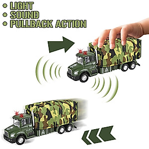 ArtCreativity Light Up Army Toy Trucks with Sound, Set of 6, Pullback Toy Military Vehicles with Functional Parts, Classic Army Toys for Boys & Girls, Military Party Decorations and Favors