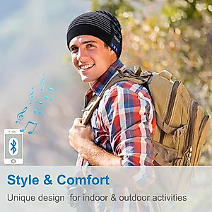 Rotibox Wireless Bluetooth Beanie Hat Ear Covers Headphone Headset Music Cap for Women Men with Speaker Mic Hands Free Outdoor Sports,Compatible with iPhone,Samsung，Android - Black