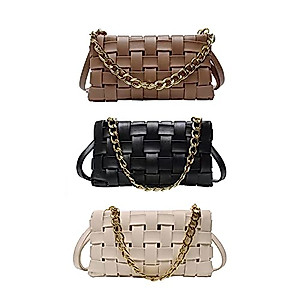 COFIHOME Women’s Braided Shoulder Bag Purses and Handbags Crossbody Flapper Braided Satchel Clutch Evening Bag (Brown)