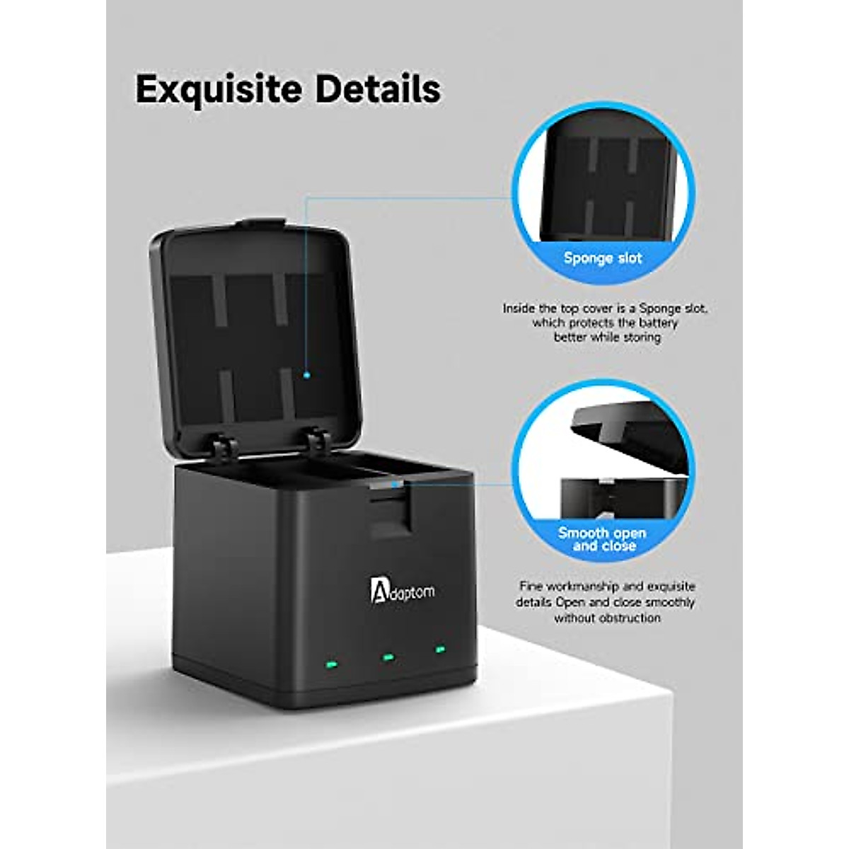 Adaptom Hero 10 Battery 3-Pack, 3-Channel USB Storage Quick Charger for gopro Hero 10 9 Battery, Fully Compatible with Gopro Hero 10 Gopro Hero 9 Black Official