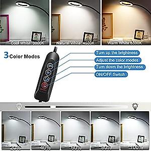 10X Magnifying Glass with Light, Real Glass Veemagni Desk Lamp with Clamp, 3 Color Modes Stepless Dimmable, Adjustable Gooseneck LED Lighted Magnifier with light and Stand for Crafts Repair Close Work