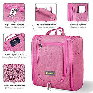 BALEINE Toiletry Bag for Women and Men, Water-Resistance Cosmetic Bags Makeup Organizer for Toiletries with Hanging Hook (Large, Pink)