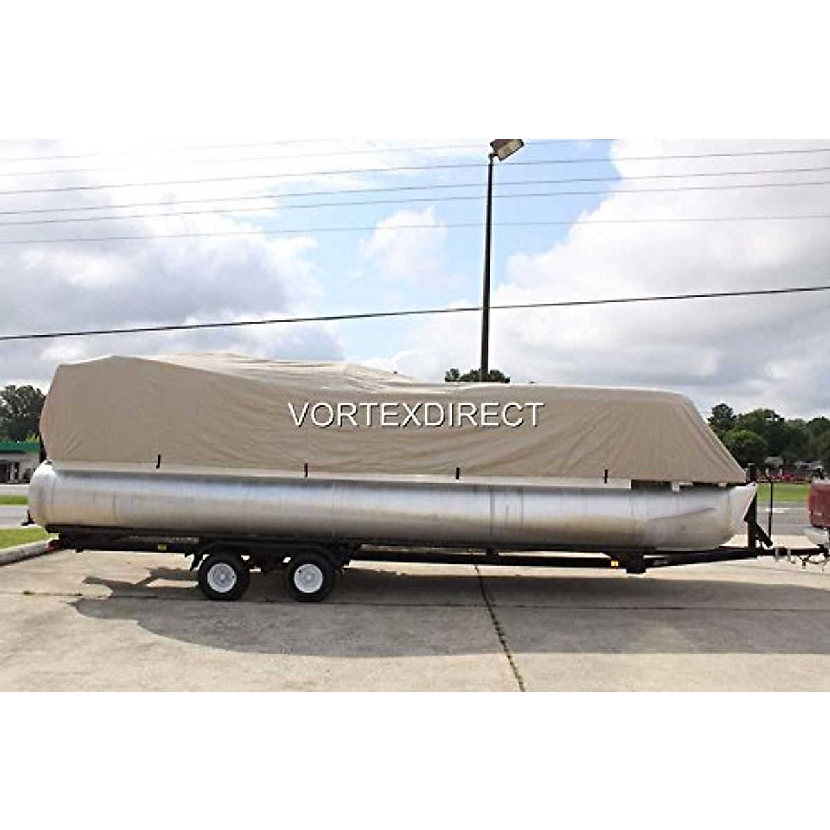 Vortex Direct 1200D Beige 22' Ultra Pontoon/Deck Boat Cover, Elastic, Strap System, Fits 20'1" to 22' Long Deck Area, Up to 102" Beam
