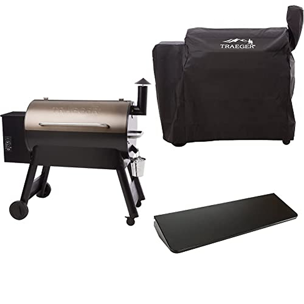 Traeger Grills Pro Series 34 Electric Wood Pellet Grill and Smoker, Bronze + Traeger BAC380 34 Series Full Length Grill Cover + Traeger BAC363 34 Series Folding Shelf
