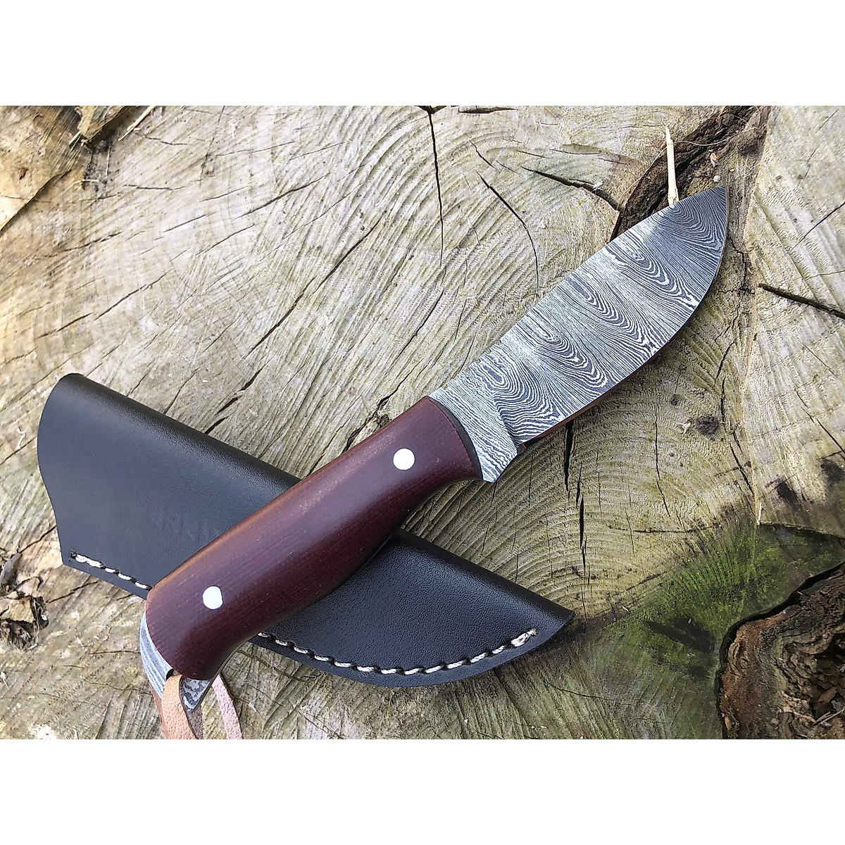 Perkin Damascus Steel Hunting Knife With Sheath Skinning & Bushcraft Knife - SK400