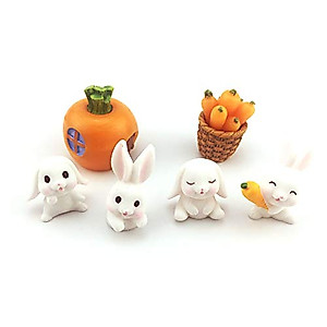 HoneyToys Resin Mini Rabbits Mini Carrot with Basket, Miniature Figurines, Fairy Garden Accessories, Fairy Garden Supplies, Fairy Garden Animals for Fairy Garden, Plant Pots, Bonsai Craft Decor
