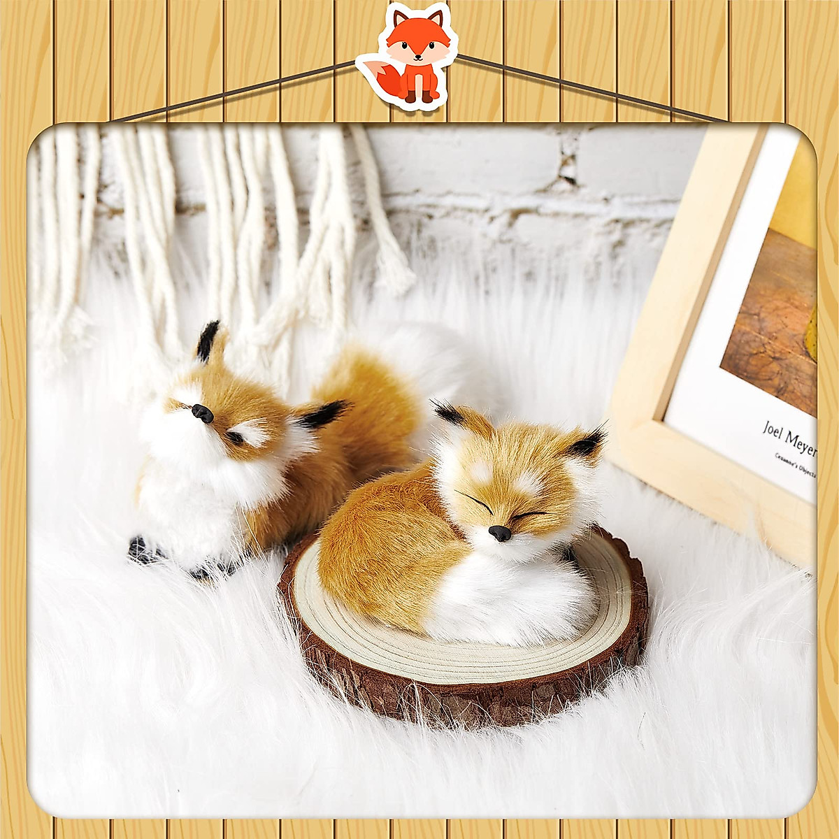 Simulation Fox Toy 2 Piece Fur Fox Model Stuffed Fox Ornament Static Action Figures Fox Squatting Sleeping Plush Mini Fox for Home Office Bag Decoration 5.5 x 2.76 Inch, 3.15 x 2.36 Inch (Brown)