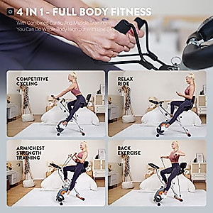 Foldable Exercise Bike, pooboo 4 IN 1 Indoor Cycling Bike Stationary Bikes for Home Upright Recumbent Position, 8-Level Magnetic Resistance Fitness Bike with Stronger Frame Seat Backrest Adjustments