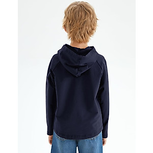 Spring&Gege Boys Light Weight Long Sleeve Hooded T-shirt Casual Solid Pullover Hoodie with Pocket, Navy, 9-10 Years