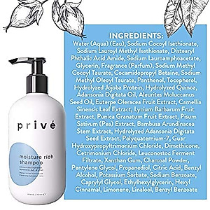 Prive Moisture Rich Shampoo - Deep Moisturizing for Dry and Lifeless Hair, 12 oz