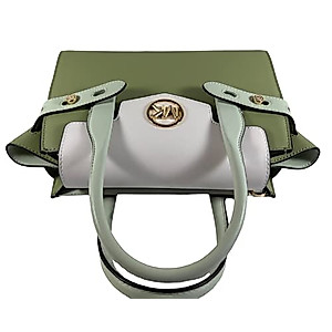 Michael Kors Carmen Medium Color-Block Faux Saffiano Leather Belted Satchel (light Sage Multi)