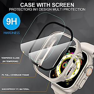 Suoman 2-Pack for Apple Watch Ultra/Ultra 2 49mm PC All-Around Screen Protector Case,Tempered Glass Screen Protector Case Ultra-Thin for iWatch Ultra/iWatch Ultra 2 49mm Protection Cover -Titanium
