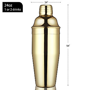 Etens Gold Cocktail Shaker, Martini Shaker 24oz with Built-in Strainer for Bartender Bartending, Bar Shakers Tin for Drinks Mixing | Golden | Stainless Steel | Cobbler