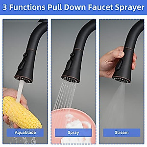 iFealClear Kitchen Faucet Head Replacement, 3 Modes Pull Down Faucet Spray Head Replacement Compatible with Moen Delta Kitchen Sink Faucet, 9 Adapters Available, Oil Rubbed Bronze