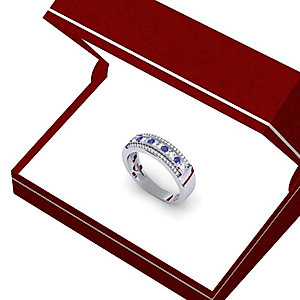 Dazzlingrock Collection 14K Round Blue Sapphire & White Diamond Women Anniversary Band, White Gold, Size 6