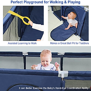 Baby Playpen, Baby Ball Pit with Gate, Safe No Gaps Kids Play Pen Activity Center Play Area w/Breathable Mesh, Non-Slip Suckers, Dark Blue(No Ocean Balls)