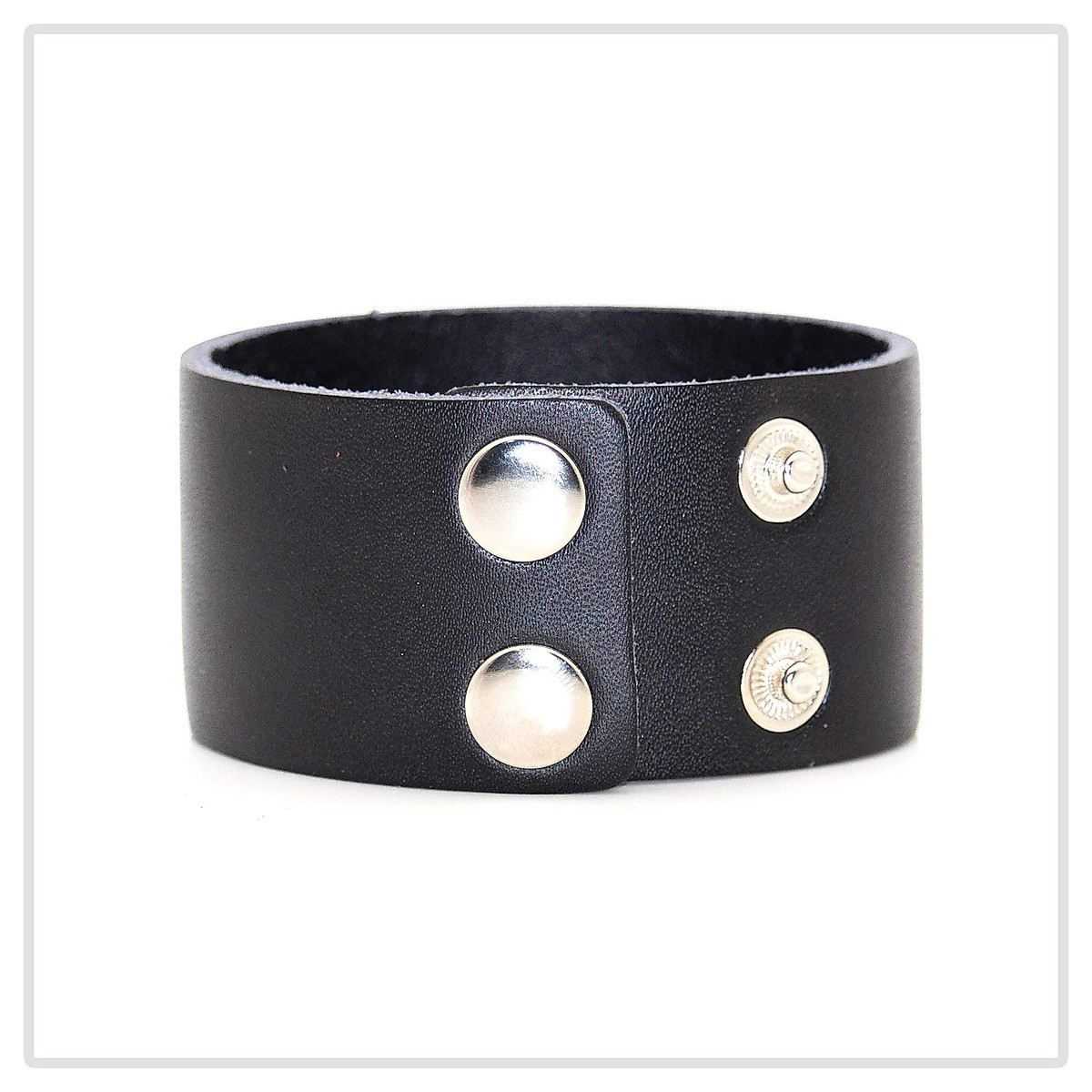 Mgutillart Punk Metal Buckle Wristband Wide Leather Cuff Bracelet(Black)