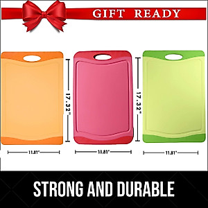 Raj Plastic Cutting Board Reversible Cutting board, Dishwasher Safe, Chopping Boards, Juice Groove, Large Handle, Non-Slip, BPA Free (X-Large, Red, Green & Orange)