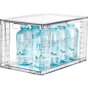 4Pack Large Stackable Kitchen Storage Drawers, Clear Foods Organizer Bins with Handles, Easily Assemble for Bathroom, Kitchen, Pantry, Cabinet, Closet(XL-UP Handle)