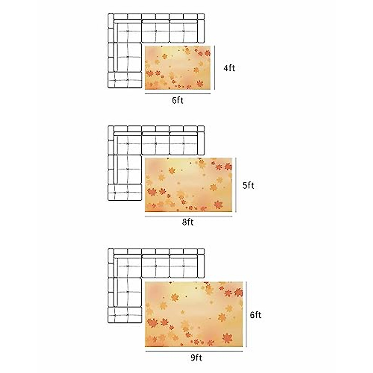 Thanksgiving Outdoor Rug, Large Floor Mat Day Dreamlike Maple Leaf Non Slip Area Rug Rubber Backing Quick Dry Clearance Carpet for Camping Rugs, Patio, Garden, Lawn, Deck, Porch, 6' x 9'