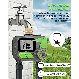WILAWELS Brass Sprinkler Timer 2 Zone, Programmable Garden Water Timer, Automatic Irrigation Timer with Rain Delay/Manual/Auto Mode, Waterproof and Leak-Proof, for Yard, Garden, Lawn, 2 Outlet B12WT06