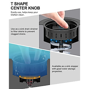 BOTEMY B9171 Black Kitchen Sink Drain Kit 3 1/2 Sink Strainer for Kitchen Sink with Stainless Steel Strainer Stopper Drain Assembly Basket Strainer Fit Standard Sink Drain Hole