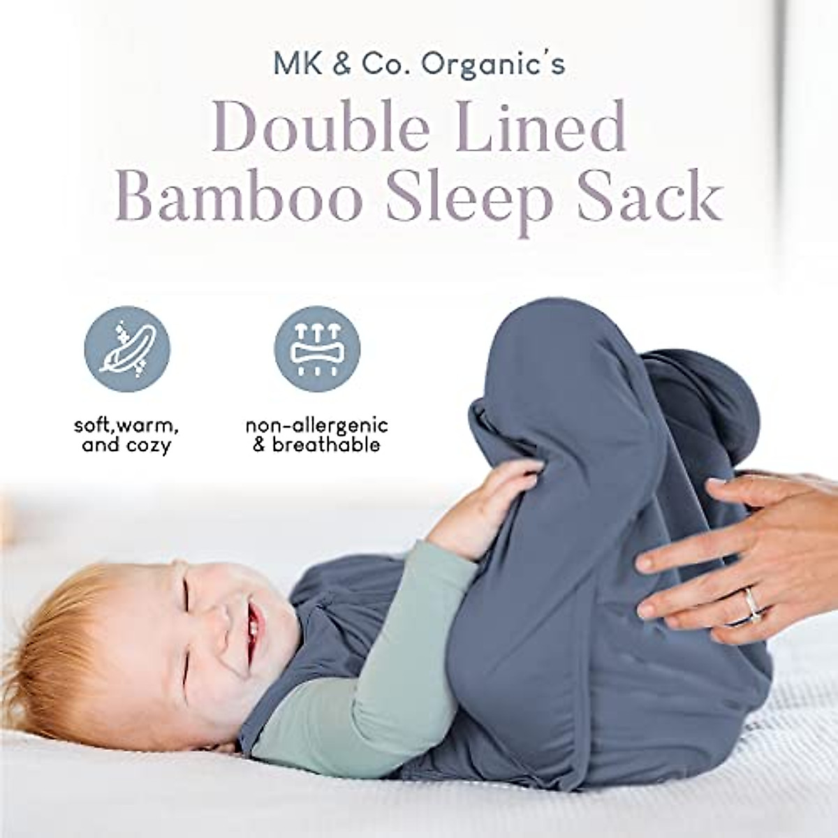 MK & Co. Organics - Unisex Baby Sleep Sack 6-12 Months - Soft & Stretchy Gender Neutral Baby Clothes - Baby Sleeper Wearable Blanket, Viscose Made Baby Clothes Sleep Sacks with Double Zip - Slate Blue