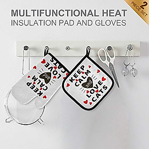 Keep Calm Love Cats Oven Mitts Pot Holder Set Kitchen Decor Cooking Stove Gloves Heat Resistant Hot Pads Recycled for BBQ Baking Grilling