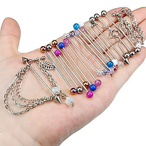 Uzgtvy 16G Industrial Earrings Bar Barbells Piercing Jewelry 316L Stainless Surgical Steel Silver Dangle Industrial Ear Earring Rings Chain Cartilage Helix Industrial Piercing Jewelry 38mm Women Men