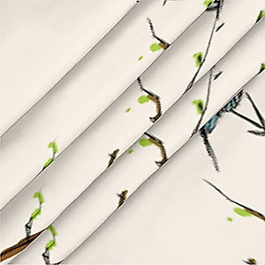 Little Birds Round Tablecloths Bird on Branches Tablecloths for Circular Tables Round Fitted Polyester Tablecover with Elastic for Kitchen/Dining/Party Indoor and Outdoor Use Machine Washable 36"- 42"