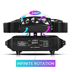 Spider Moving Head Lights, U`King DJ Lights 9 LEDs Heads X 10W RGB Stage Lighs 12/19 Channels DMX-512 and Sound Activated Great for Wedding Disco Party Light
