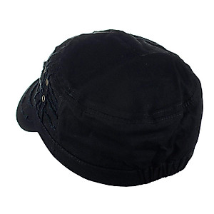 D&Y Unisex Cotton Distressed Layered Frayed Cadet Military Cap, Black
