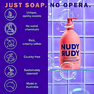 Nudy Rudy - Berrylicious - Liquid Hand Wash + 2 Bar Soap Bundle - Organic Shea Butter - Cloudberries - Non-Greasy - Hand Soap - Body Wash - Skin Care - Men & Women - 16.9 fl oz & 4.2 oz - 3 Pack