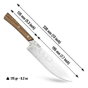BPS Knives Rosemary - 8 Inch Chef’s Knife with Leather Case - Super Sharp Professional Chef Knife - Premium Stainless Steel Kitchen Knife - Gifts for Men and Women